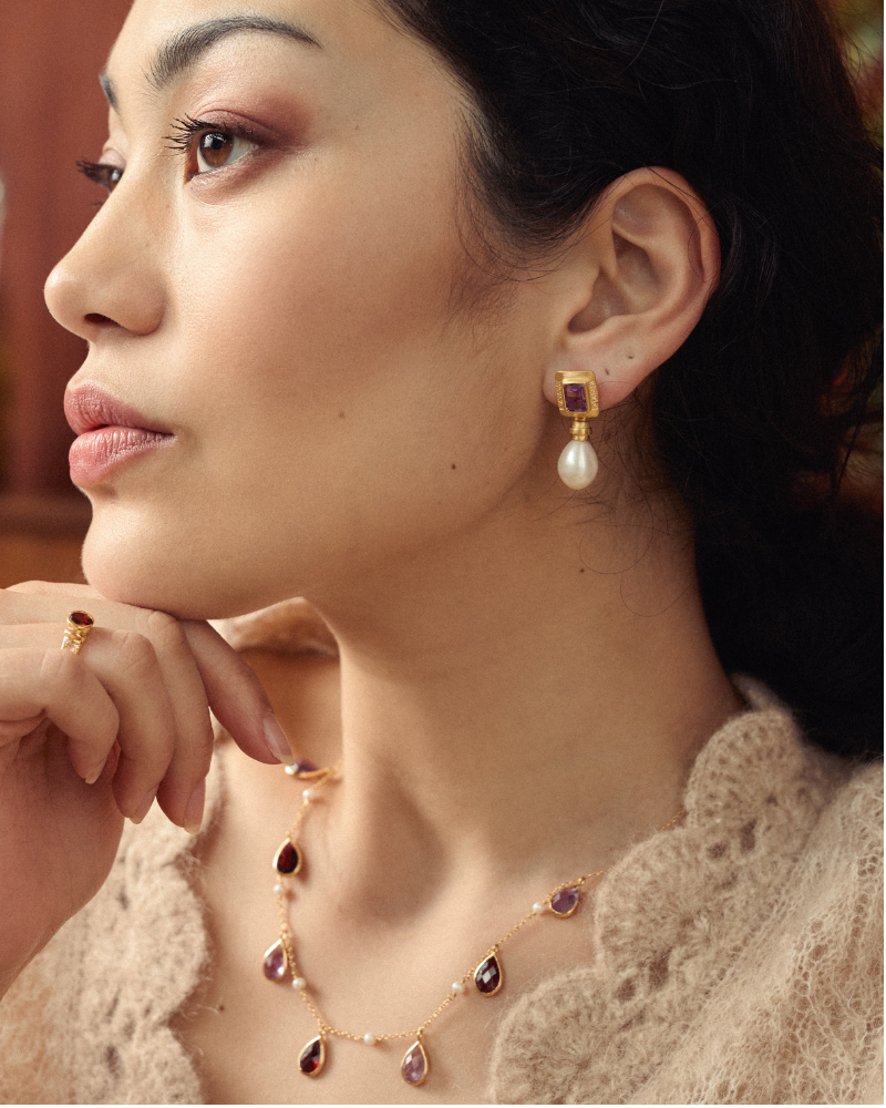 Etta earrings with amethyst and pearl – Carousel Jewels
